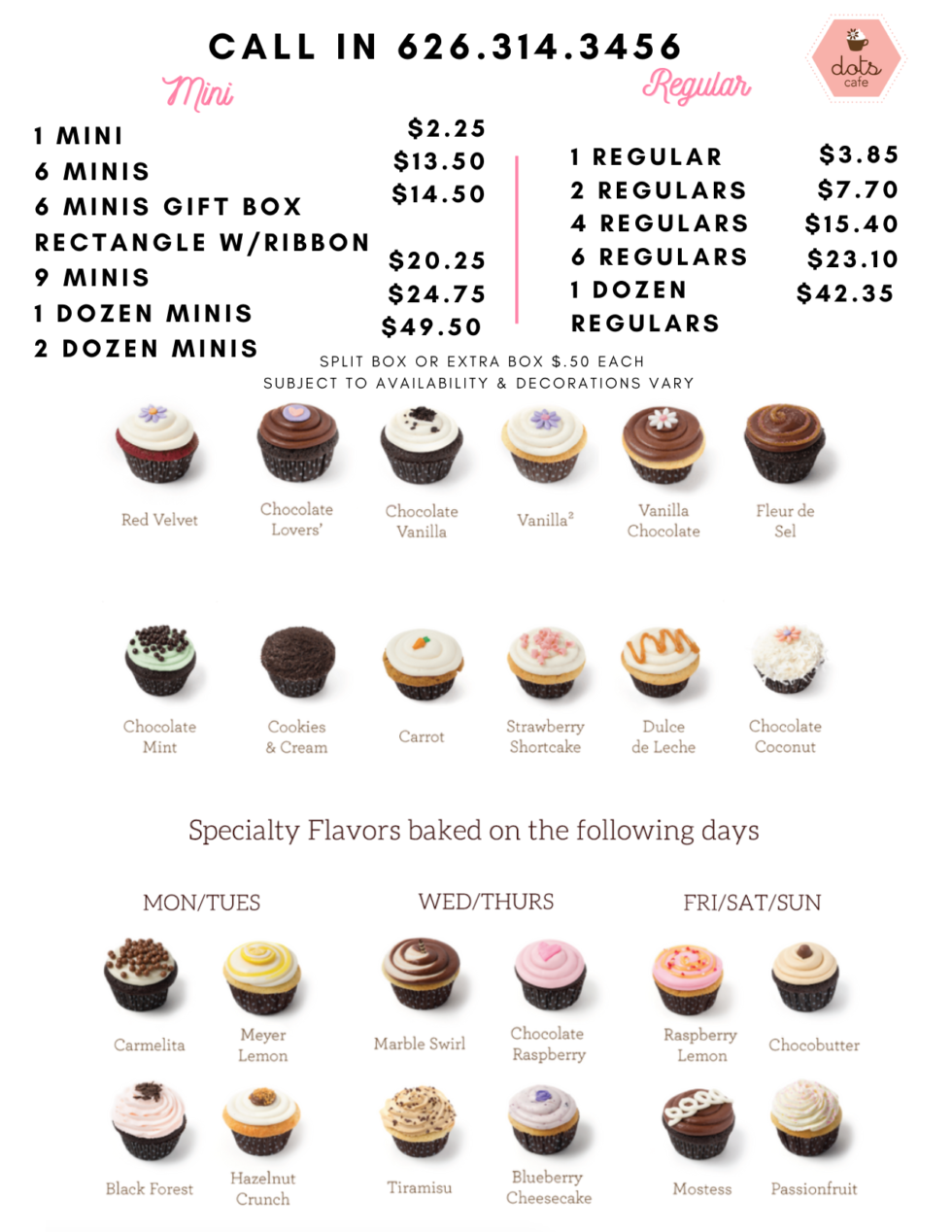Cupcake Menu Dots Cafe Bakery Cupcake Menu Dots Cafe Bakery