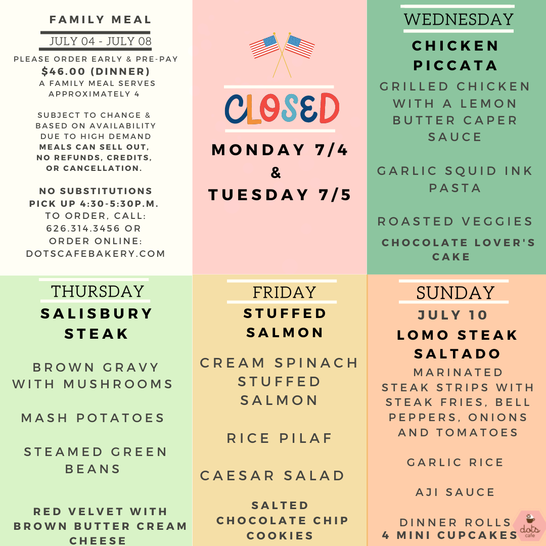 Family Meal Menu | Dots Cafe & Bakery
