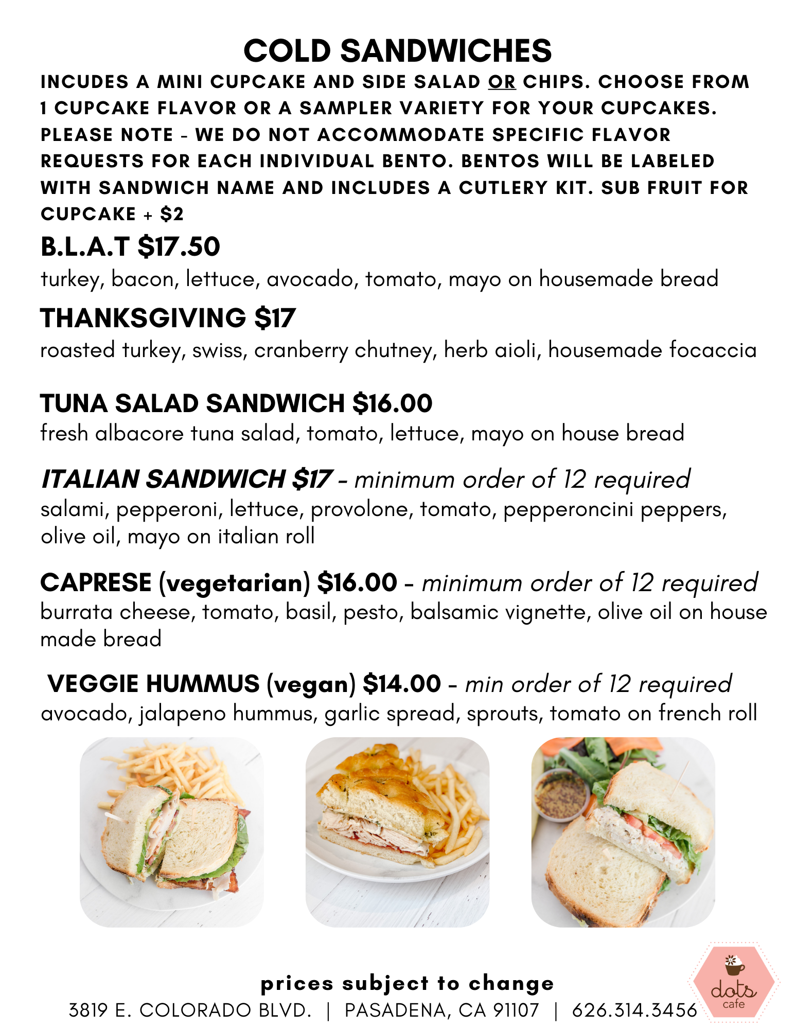 lunch catering menu 2025 | Dots Cafe & Bakery
